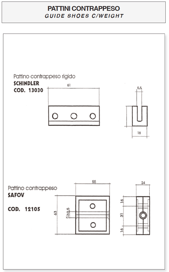 Slide shoe for counter weight (guide shoes c/weight) Schindler, Safov ...